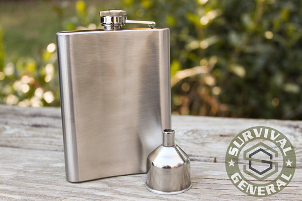 CLOSEOUT 8oz Stainless Steel Hip Flask w/ Funnel - Survival General